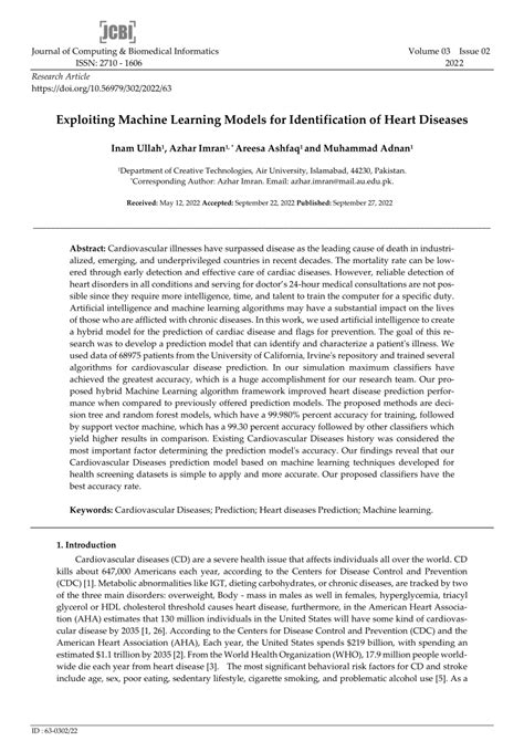 Pdf Exploiting Machine Learning Models For Identification Of Heart Diseases