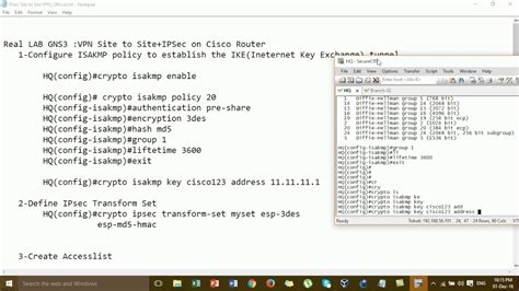 lab gns3 configure vpn site to site ipsec on cisco router step by step youtube