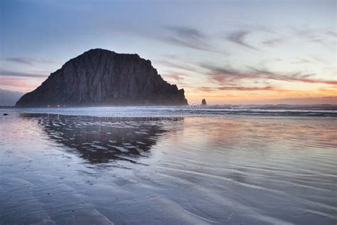 Morro Bay Rock And Beach In The Sunset Evening Stock Image Image Of