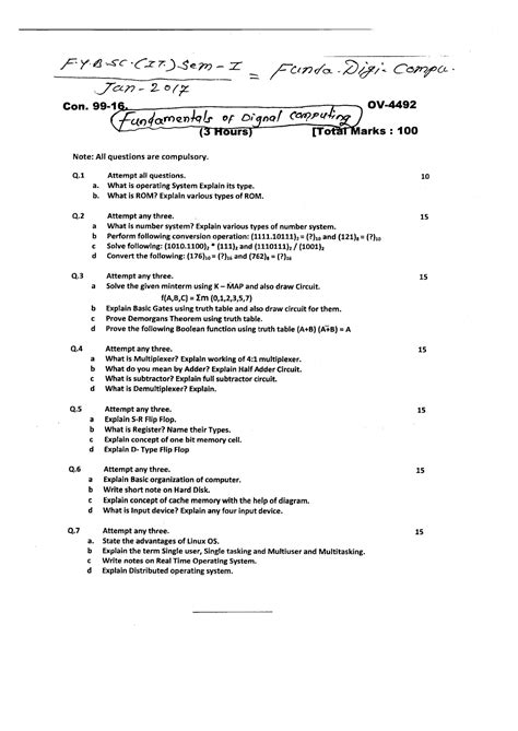 University Of Mumbai F Y B Sc IT Sem I Fundamentals Of Digital Computing Old Question Papers