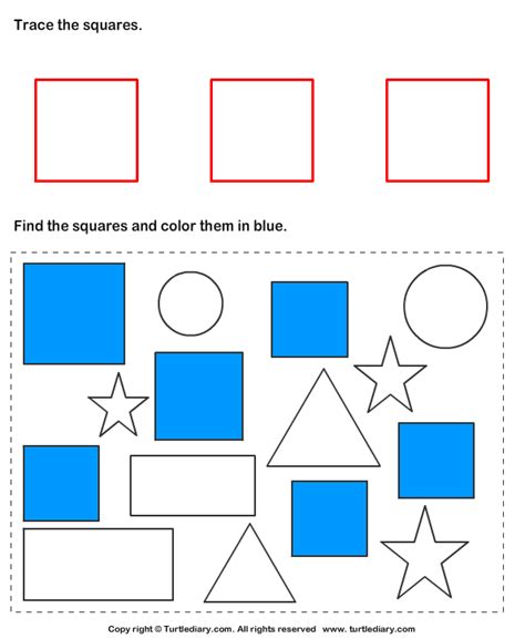 Trace Squares And Color Them Worksheet Turtle Diary