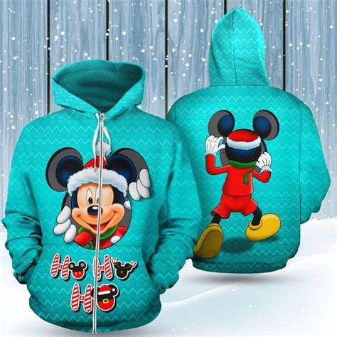 Mickey Peeking Light Blue Santa Christmas Ho Ho Ho 3d Printed Hoodie