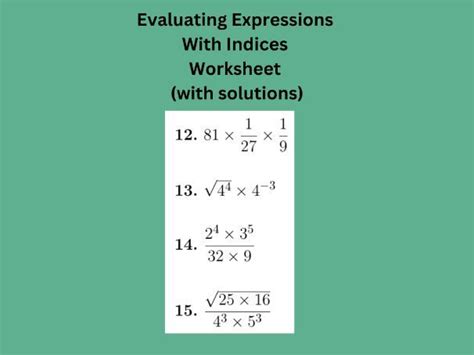Evaluating Expressions With Indices Worksheet With Solutions Teaching Resources