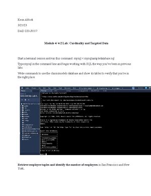 DAD Major Activity DAD Module Three Major Activity Database Documentation Overview