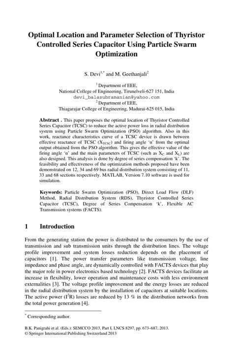 Pdf Optimal Location And Parameter Selection Of Thyristor Controlled