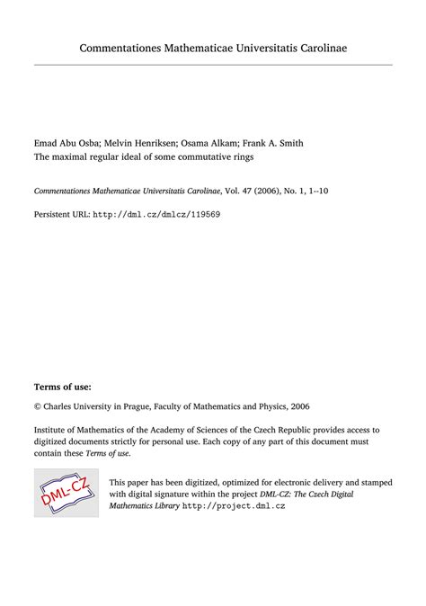 Pdf The Maximal Regular Ideal Of Some Commutative Rings