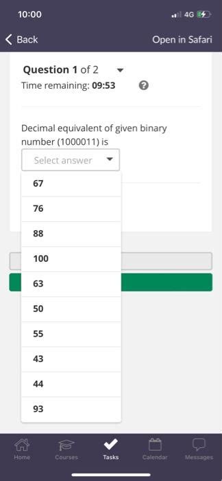Solved Decimal Equivalent Of Given Binary Number 1000011