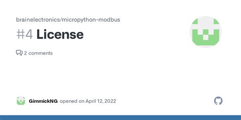 license · issue 4 · brainelectronics micropython modbus · github