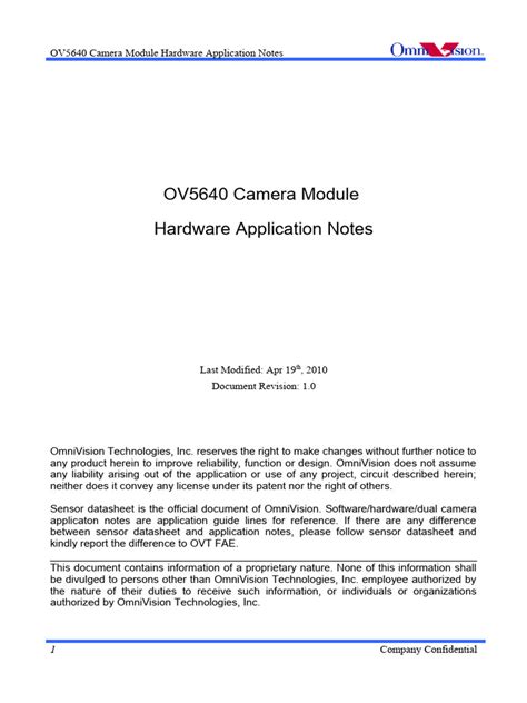 Ov5640 Camera Module Hardware Application Notes R1 0英文手册 Download