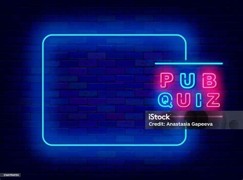 펍 퀴즈 네온 인사말 카드입니다 맥주 음료 카페 및 게임 퀴즈의 밤 배너 빈 파란색 프레임 벡터 스톡 일러스트 개념에 대한 스톡 벡터 아트 및 기타 이미지 Istock