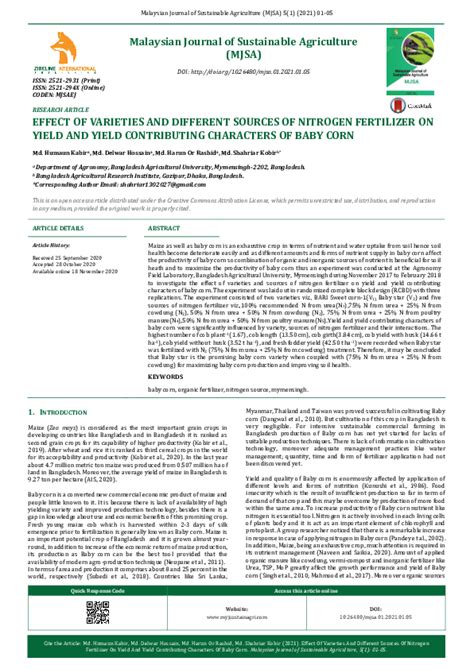 Pdf Effect Of Varieties And Different Sources Of Nitrogen Fertilizer On Yield And Yield