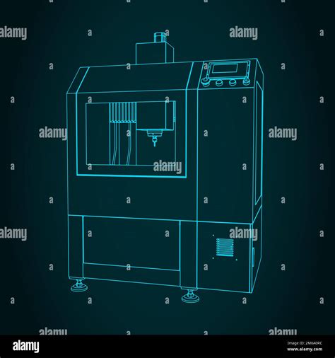 Stylized Vector Illustration Of Blueprints Of Automatic CNC Milling Machine Stock Vector Image