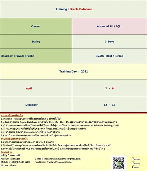 Thailand Training Center เปิดอบรมหลักสูตร Oracle Database Advanced Pl