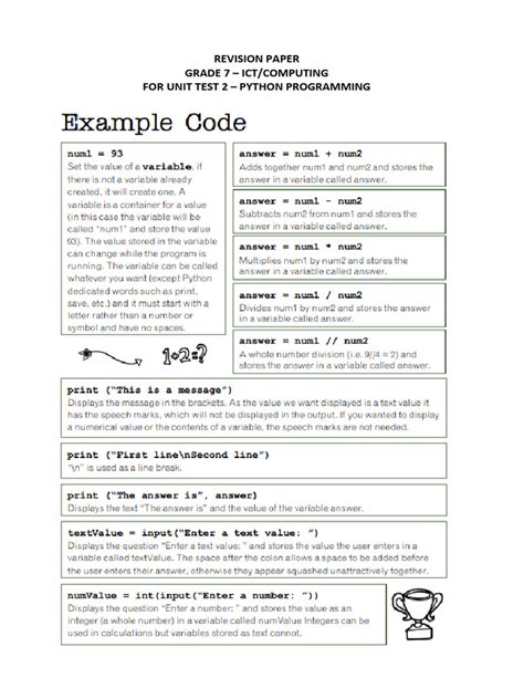 Grade 7 Unit 2 Revision Python Programming Pdf Python