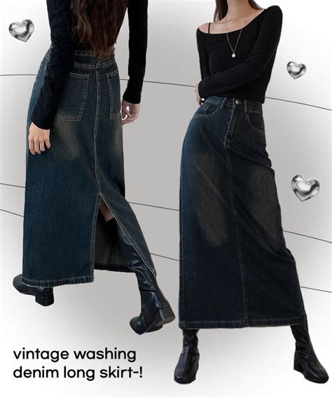 [🔥원가정리 오늘출발 Md추천🖤] 뒷트임 그레이쉬 빈티지 워싱 데님 롱스커트 에이블리