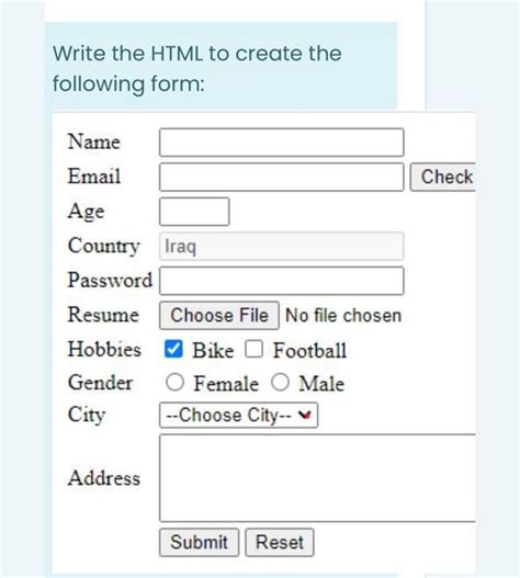Solved Write The HTML To Create The Following Form Name Chegg Com