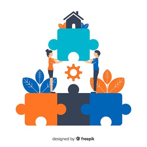 퍼즐 조각을 연결하는 사람들 프리미엄 벡터