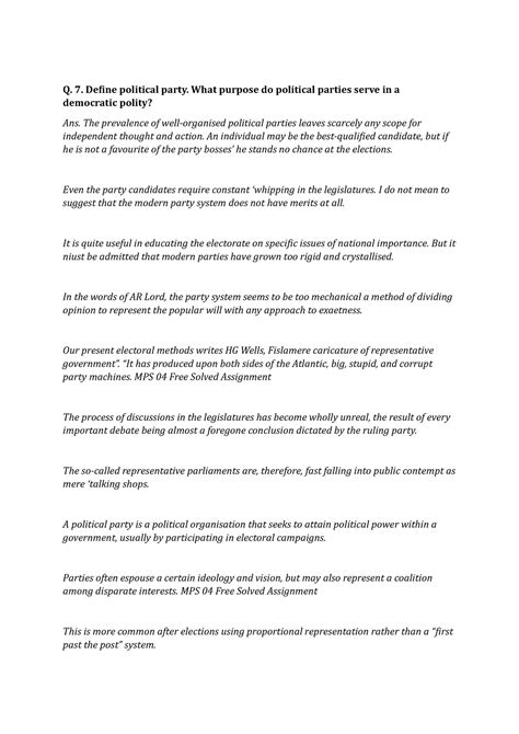 Define Political Party What Purpose Do Political Parties Serve In A