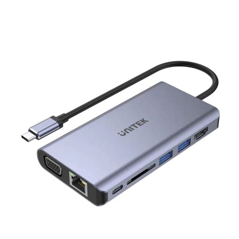 Unitek USB3 1 Type C Aluminium Multi Port Hub With Power Delivery 2 Port USB3 0 HDMI VGA