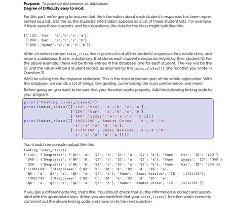 Solved Purpose To Practice Dictionaries As Databases