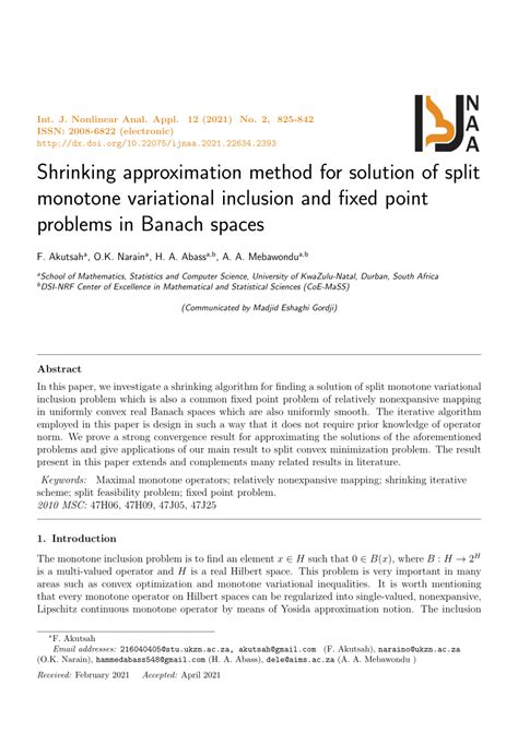 Pdf Shrinking Approximation Method For Solution Of Split Monotone Variational Inclusion And