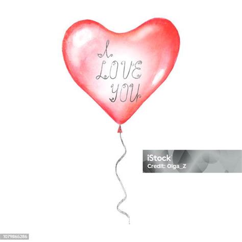 내가 사랑 서 심장의 모양에 수채화 빨간 비행 풍선에 글자 흰색 배경에 고립 0명에 대한 스톡 벡터 아트 및 기타 이미지 0