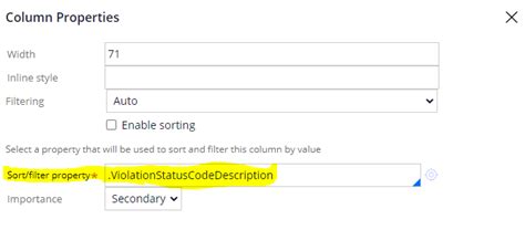 allowing descriptions for filter values of column properties using dropdowns support center