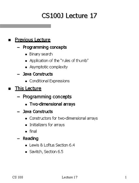 Cs 100 J Lecture 17 N Previous Lecture