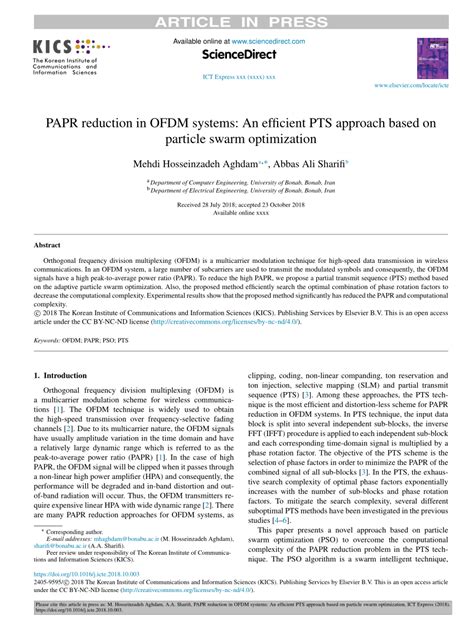 Pdf Papr Reduction In Ofdm Systems An Efficient Pts Approach Based On Particle Swarm Optimization