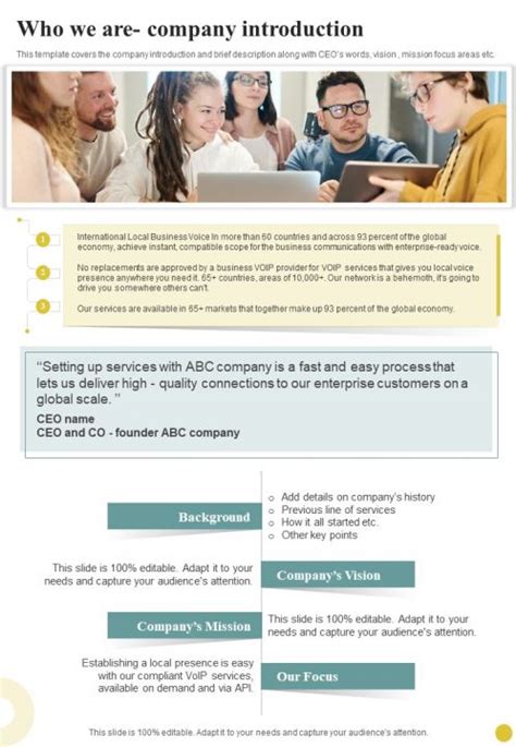 Voip Infrastructure And Services Who We Are Company Introduction One Pager Sample Example