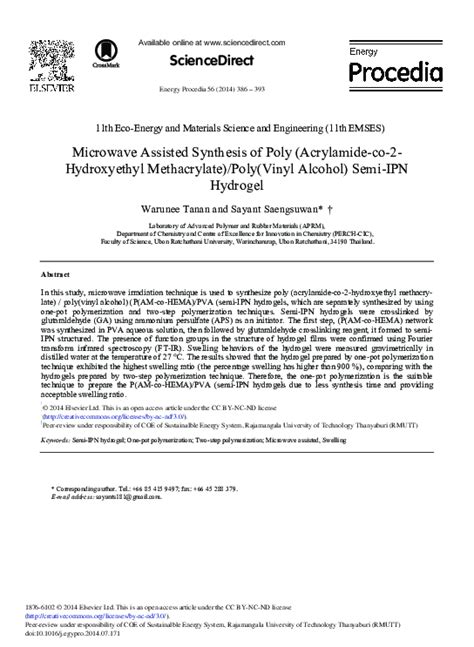 Pdf Microwave Assisted Synthesis Of Polyacrylamide Grafted Gum Ghatti And Its Application As