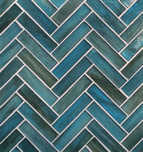 Haisen 1x4 Herringbone Teal Silk Glass Tile Haisen Collection By