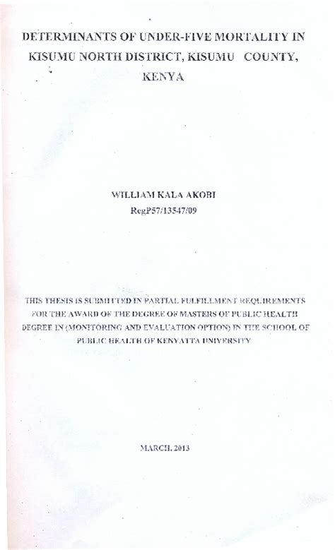 Pdf Determinants Of Under Five Mortality Inkisumu North District Kisumu County Kenya