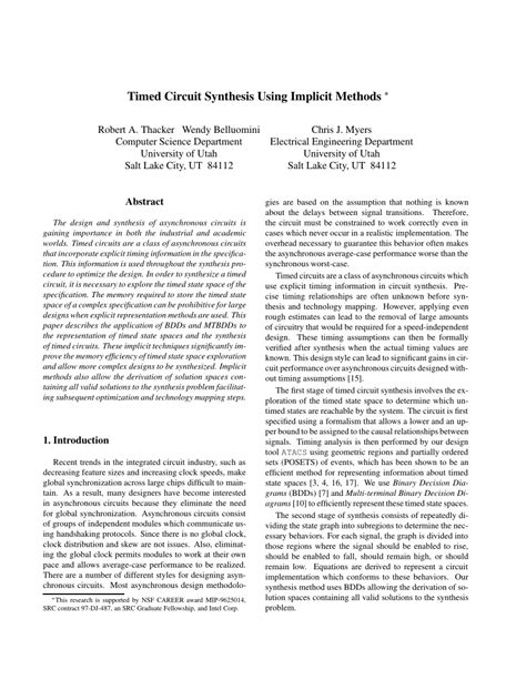 Pdf Timed Circuit Synthesis Using Implicit Methods