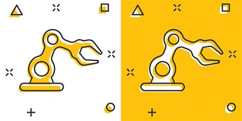 만화 스타일의 로봇 팔 아이콘 흰색 고립 된 배경에 역학 조작기 만화 벡터 그림 기계 스플래시 효과 비즈니스 개념 매니퓰레이터 로보틱스에 대한 스톡 벡터 아트 및 기타