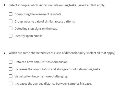 [solved] 1 select examples of classification data mining