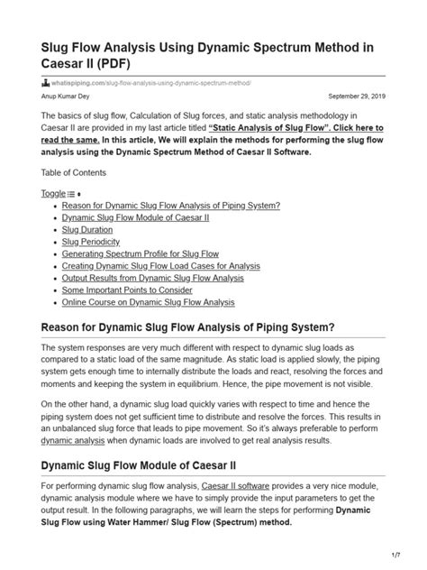 Slug Flow Analysis Using Dynamic Spectrum Method In Caesar Ii Pdf Pdf Force Spectral Density
