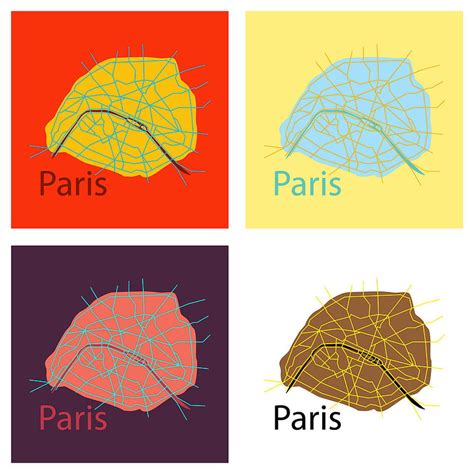 파리 프랑스 벡터의 평면 도시 도시지도 세트 Eps Ai Uidownload