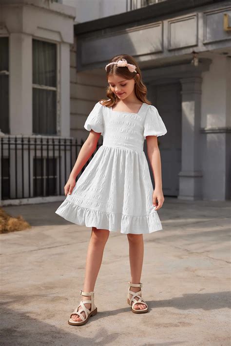 Arshiner Tween Girls Dresses Summer Semi Formal Party Puff Sleeve Cut