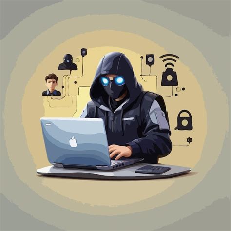 Vector Hacker Operating A Laptop Cartoon Icon Illustration Technology
