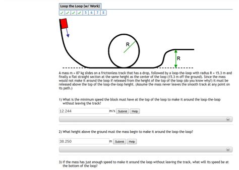 solved loop the loop w work a mass m 87 kg slides on a