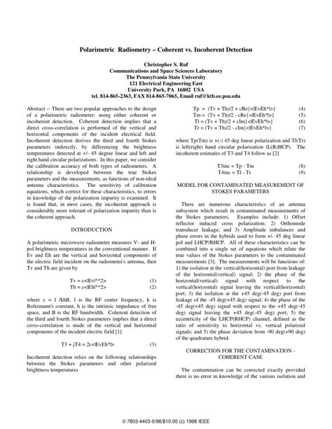 Pdf Polarimetric Radiometry Coherent Vs Incoherent Detection