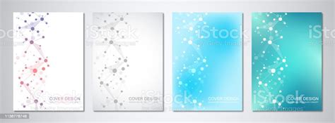 분자 배경 및 신경망을 포함 한 표지 또는 브로셔 용 벡터 템플릿 연결 된 라인과 도트의 추상적인 기하학적 배경 과학 및 기술 개념입니다 0명에 대한 스톡 벡터 아트 및