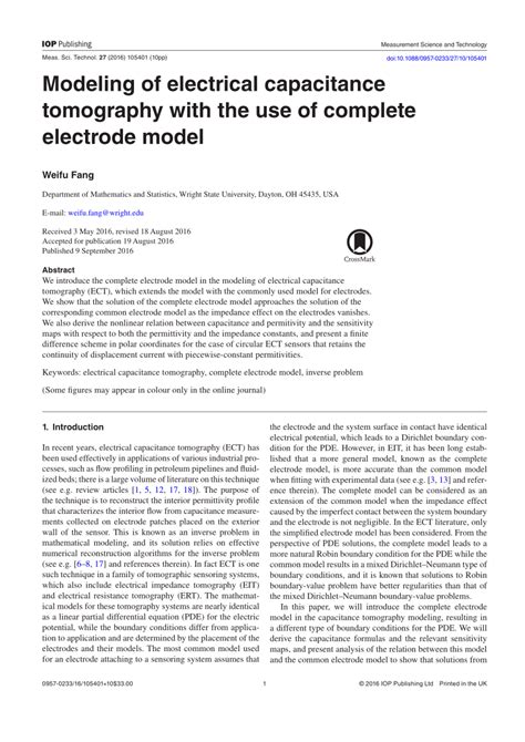 Modeling Of Electrical Capacitance Tomography With The Use Of Complete Electrode Model Request Pdf