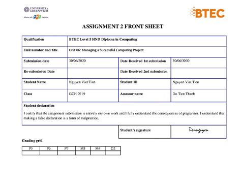 Unit 06 Assignment 1 Frontsheet Assignment 1 Front Sheet