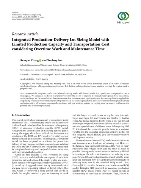 Pdf Integrated Production Delivery Lot Sizing Model With Limited Production Capacity And