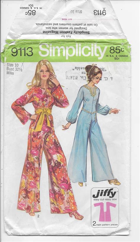 Vintage Simplicity 9113 Jiffy Misses Jumpsuit 1970s Size 10 Etsy In 2022 Easy Sewing