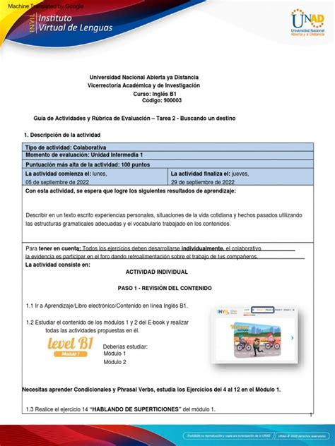 Activities Guide And Evaluation Rubric Unit 1 Task 2 Looking For A Destination Pdf