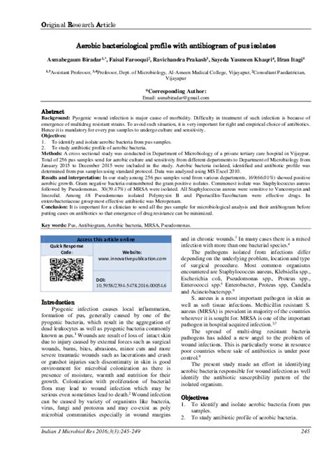 Pdf Aerobic Bacteriological Profile With Antibiogram Of Pus Isolates