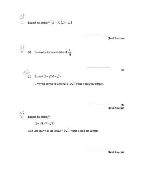Surds Challenge 2 Pdf Area Triangle